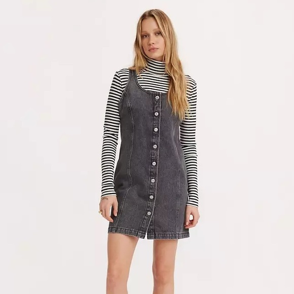 Levi's | Dresses | Levis Tuli Denim Mini Button Front Tank Dress Black ...